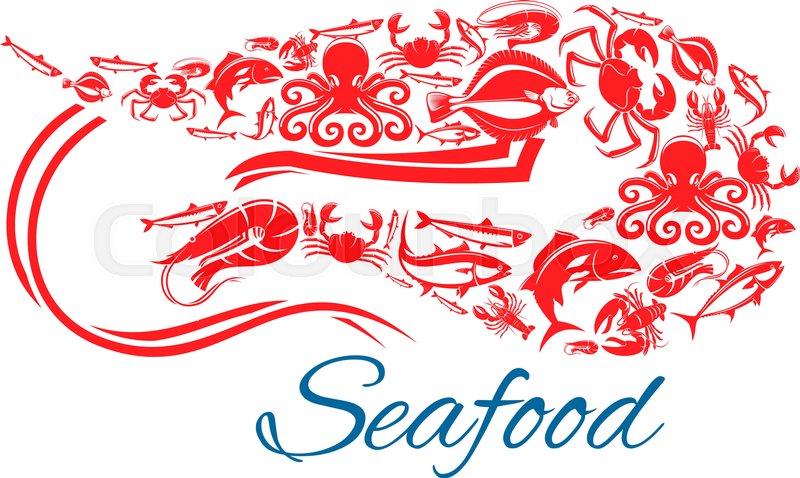 Shrimp seafood poster. Vector symbol ... | Stock vector | Colourbox
