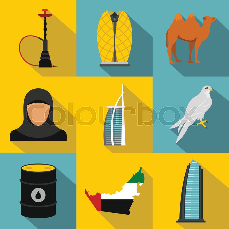 UAE icons set. Flat illustration of 9 ... | Stock vector | Colourbox