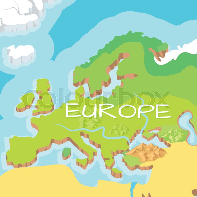 Europe mainland cartoon relief map ... | Stock vector | Colourbox