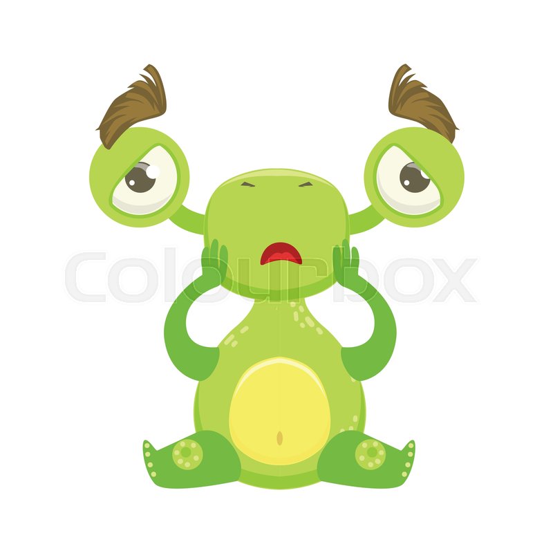 Funny Monster Sitting Upset, Green ... | Stock vector | Colourbox