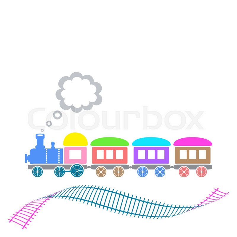 Cute colorful retro train with waved ... | Stock vector | Colourbox