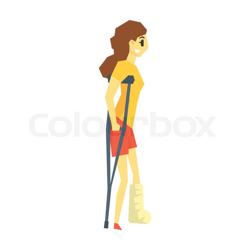 Girl With Cast On Leg Walking With ... | Stock vector | Colourbox