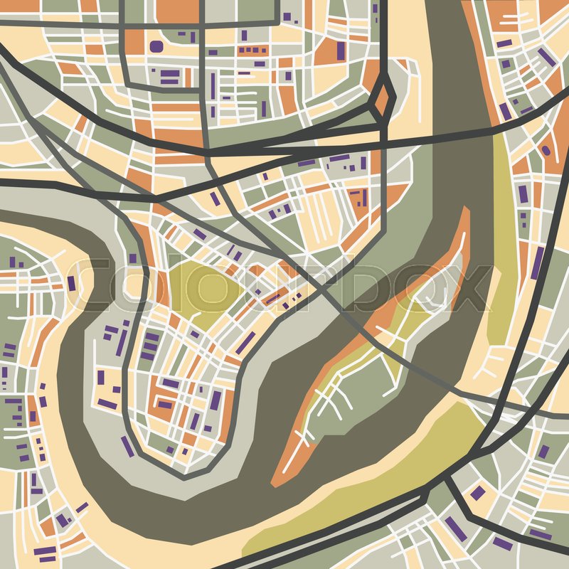 Vector flat abstract city map, ... | Stock vector | Colourbox