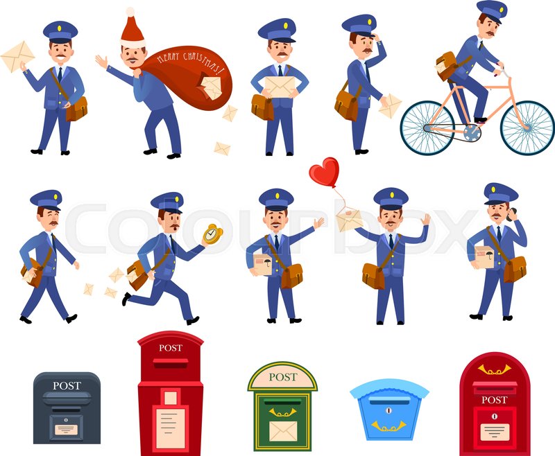 Set of icons with postman characters ... | Stock vector | Colourbox