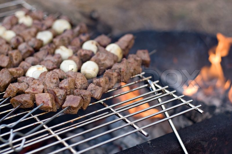 Oksekød shish kebab spyd madlavning ... | Stock foto | Colourbox