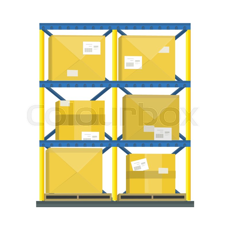 Shelf with cartoon box. Box and ... | Stock vector | Colourbox