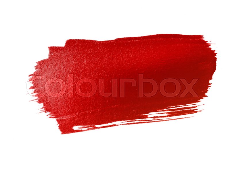 Red paint smear stroke stain on white ... | Stock image | Colourbox