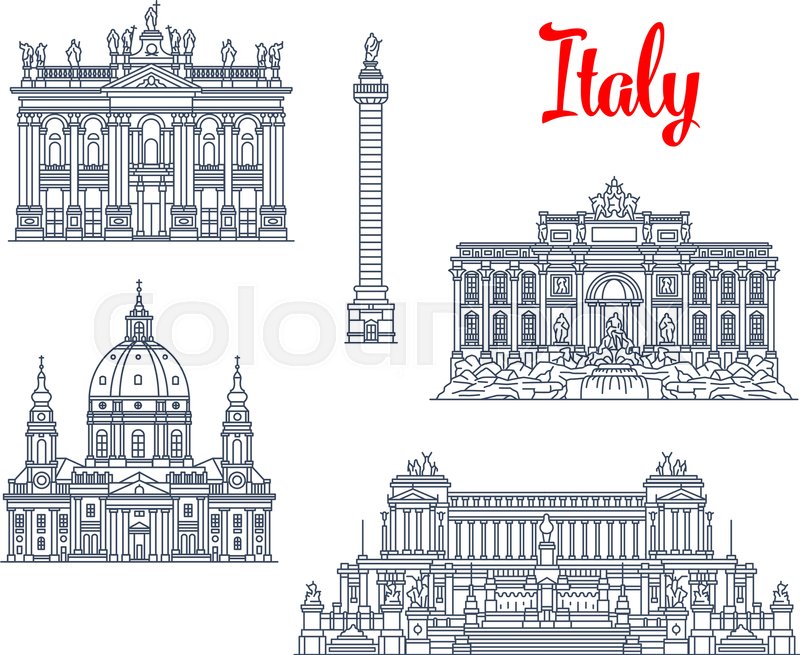 Italy famous architecture symbols and ... | Stock vector | Colourbox