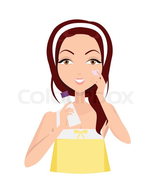 Cleansing. Girl clean her face with ... | Stock vector | Colourbox