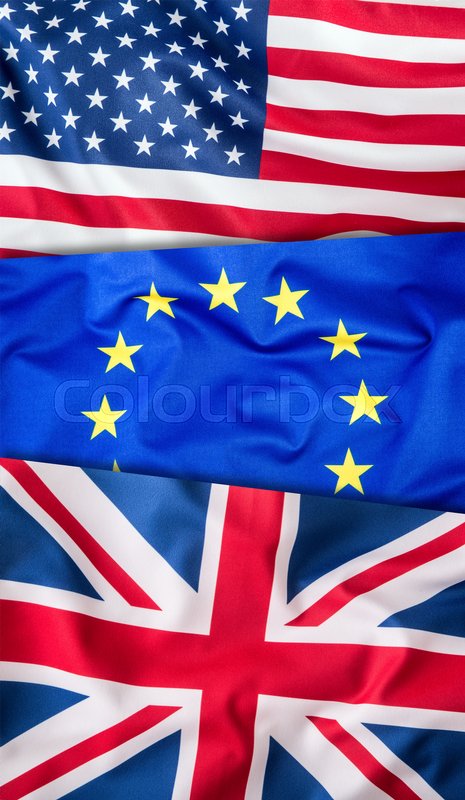 USA UK and EU flags. Collage of three ... | Stock image | Colourbox