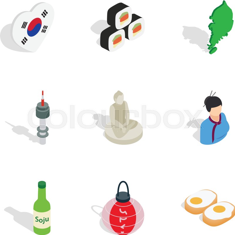 South Korea cultural elements icons ... | Stock vector | Colourbox