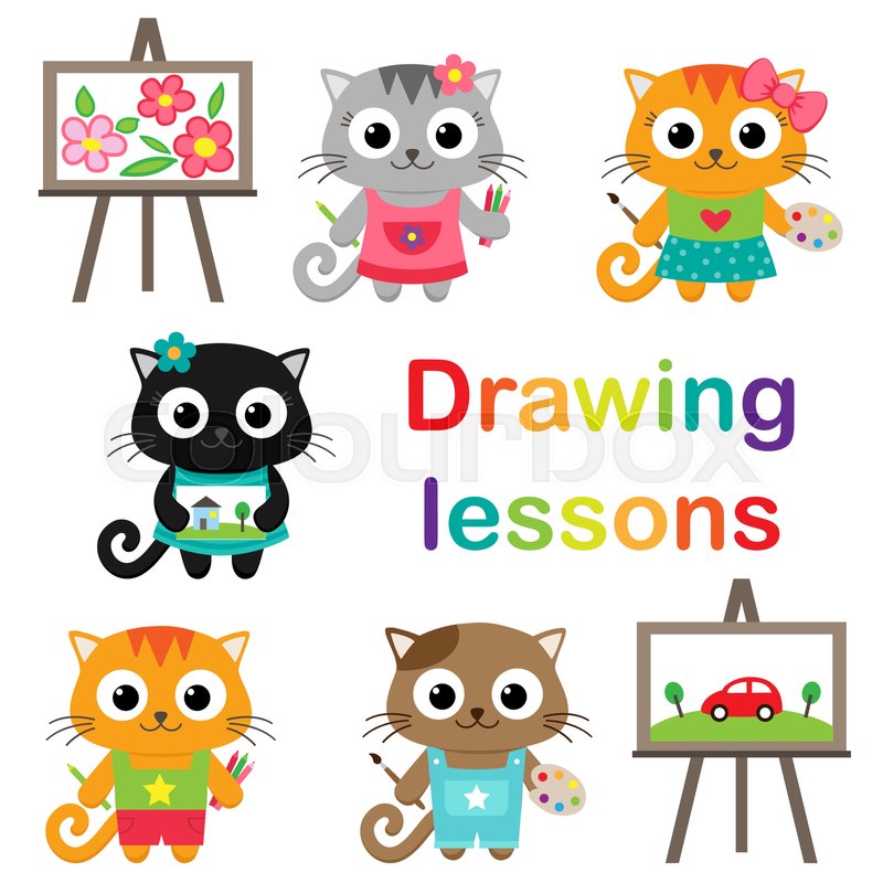 Vector set of little cats learning to ... | Stock vector | Colourbox