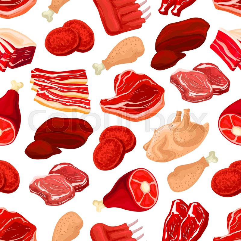 Meat cuts seamless pattern background. ... | Stock vector | Colourbox