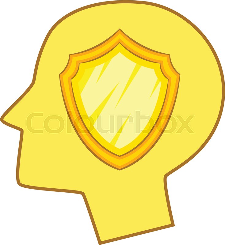 Shield inside human head icon. Cartoon ... | Stock vector | Colourbox