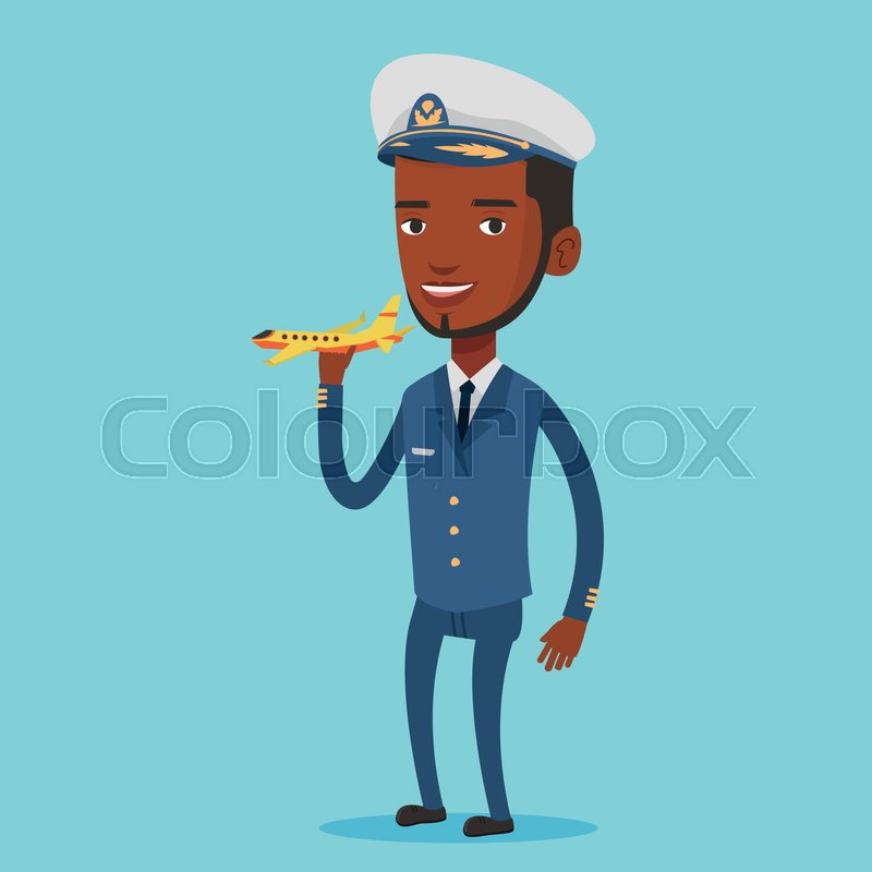 Young african-american pilot holding a ... | Stock vector | Colourbox
