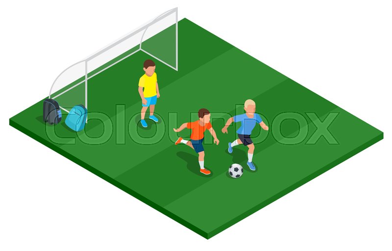 Children playing soccer outdoors. Flat ... | Stock vector | Colourbox