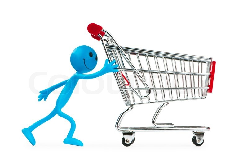 Shopping cart and smiley on white | Stock image | Colourbox