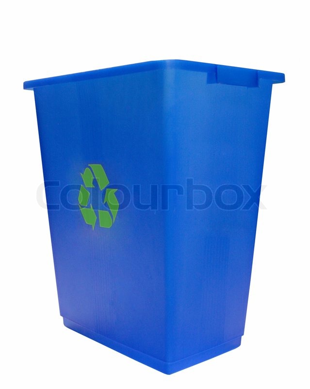 Blue recyclebin isolated on a white ... | Stock image | Colourbox