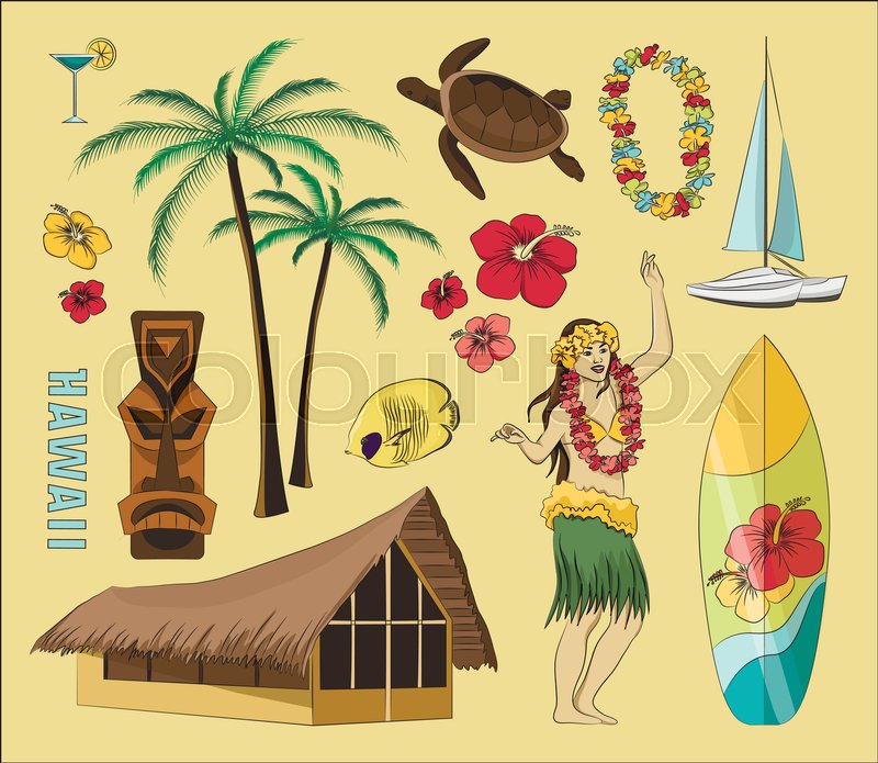 Vector Vintage set of Hawaiian icons ... | Stock vector | Colourbox