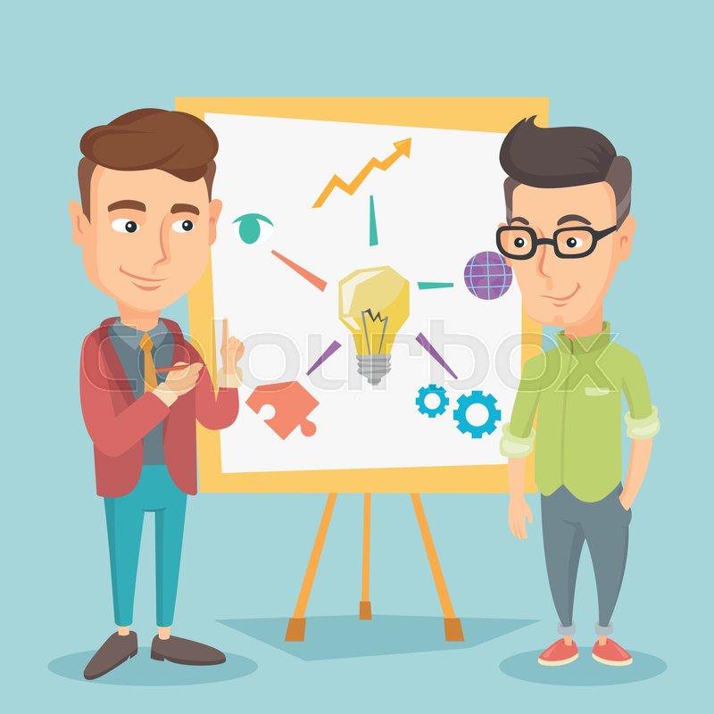 Young caucasian student explaining a ... | Stock vector | Colourbox