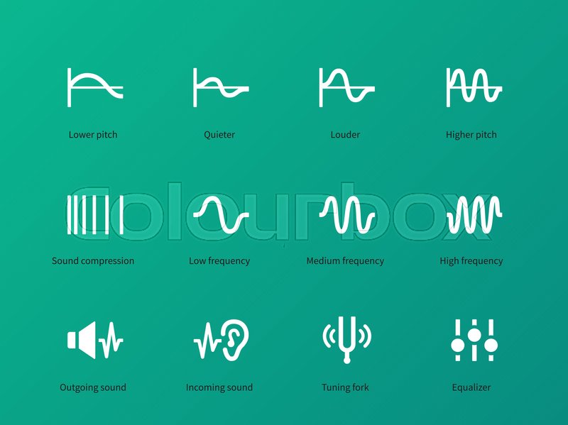 Audio wave amplitude icons on green ... | Stock vector | Colourbox
