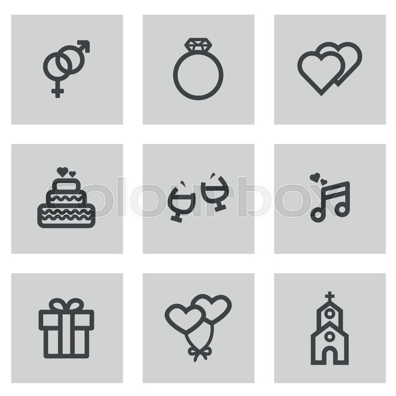 Vector line wedding icons set on grey ... | Stock vector | Colourbox