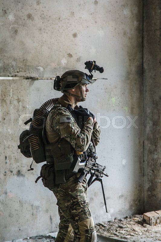 US Army Ranger with machinegun and ... | Stock image | Colourbox