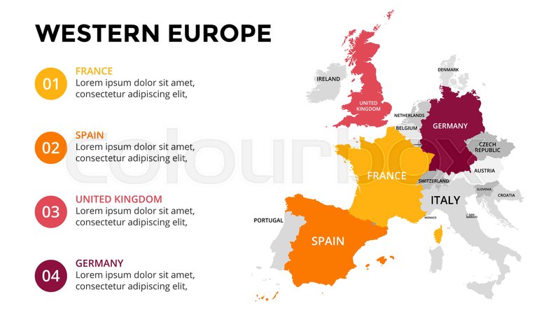 Western Europe map infographic. Slide ... | Stock vector | Colourbox