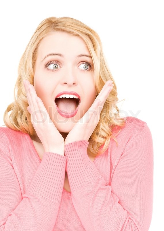 Bright picture of surprised woman face ... | Stock image | Colourbox