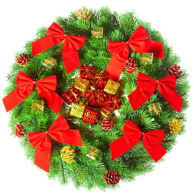 Green round Christmas wreath on white ... | Stock image | Colourbox