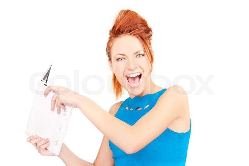Picture of angry woman with laptop ... | Stock image | Colourbox
