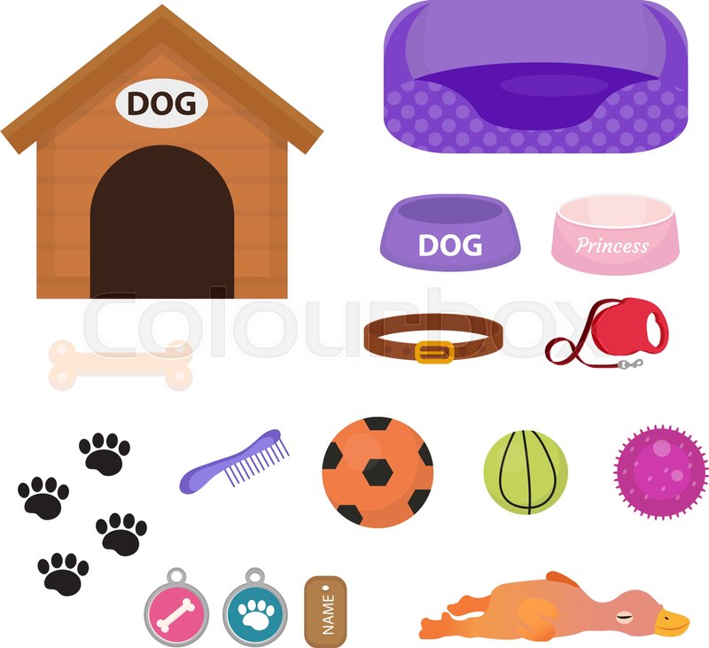 Dogs stuff icon set with accessories ... | Stock vector | Colourbox