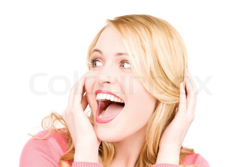 Bright picture of surprised woman face ... | Stock image | Colourbox