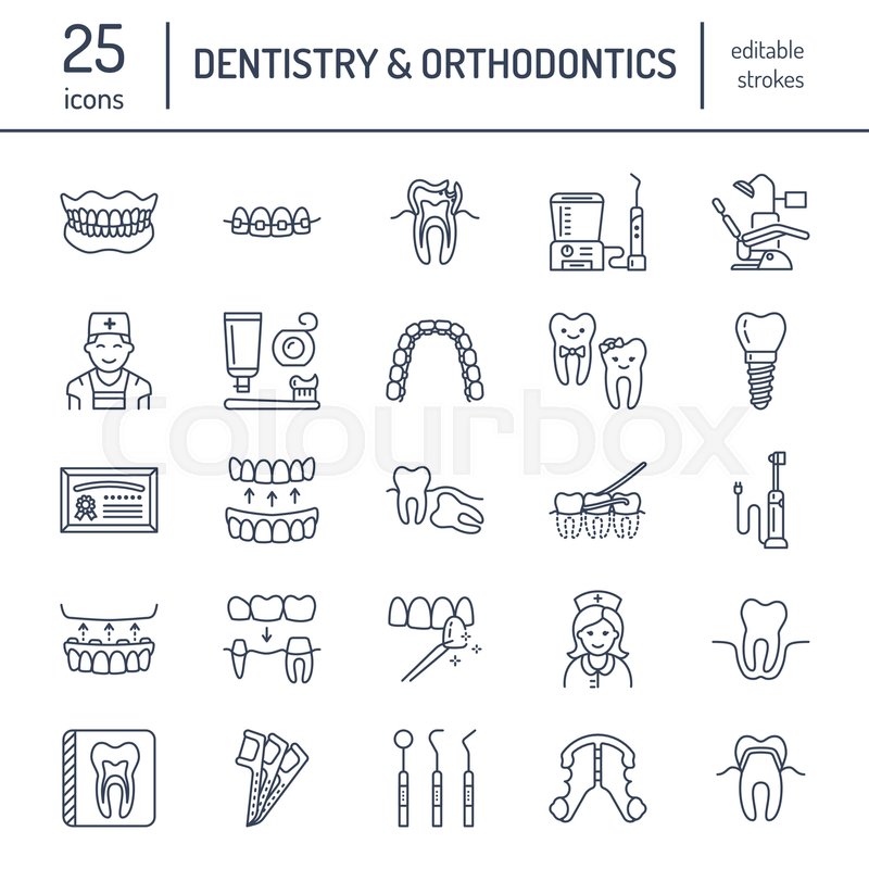 Dentist, orthodontics line icons. ... | Stock vector | Colourbox