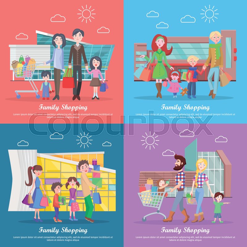 Family shopping web banners set. ... | Stock vector | Colourbox
