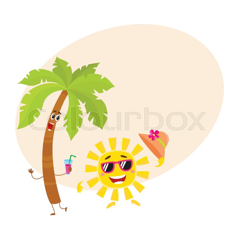 Funny palm tree and sun in sunglasses ... | Stock vector | Colourbox