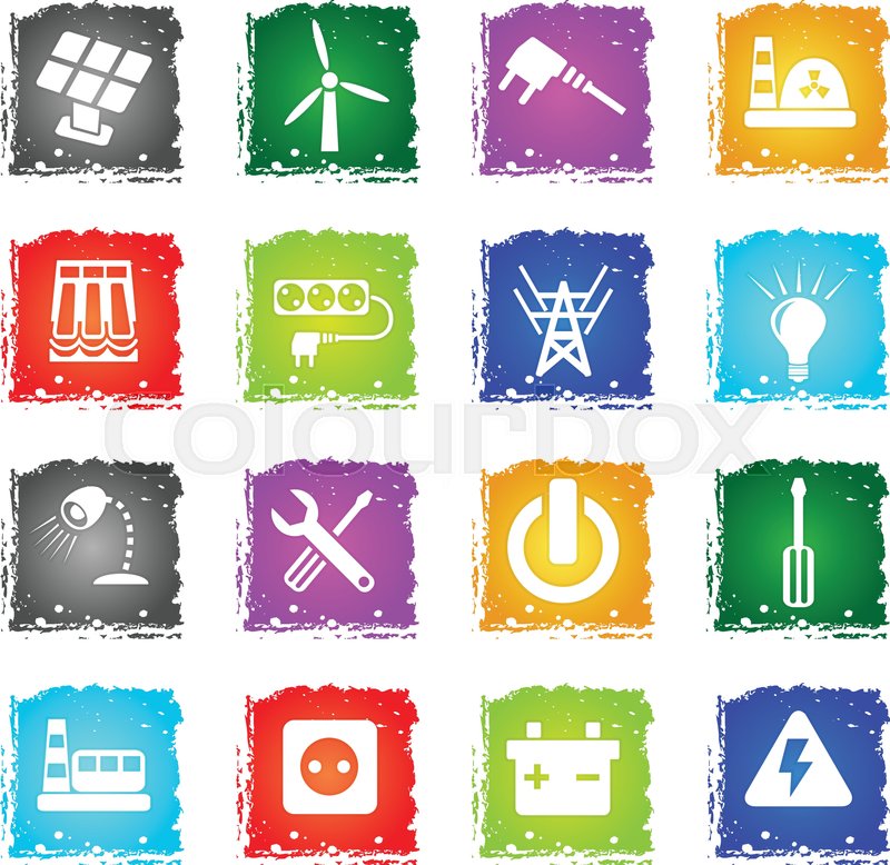 Electricity web icons in grunge style ... | Stock vector | Colourbox