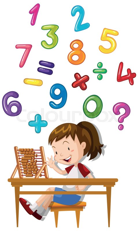 Girl counting numbers with abacus ... | Stock vector | Colourbox