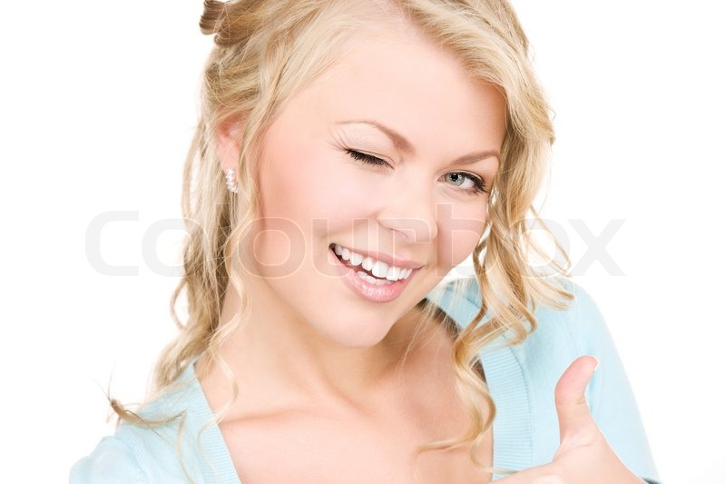 Bright picture of winking woman over ... | Stock image | Colourbox