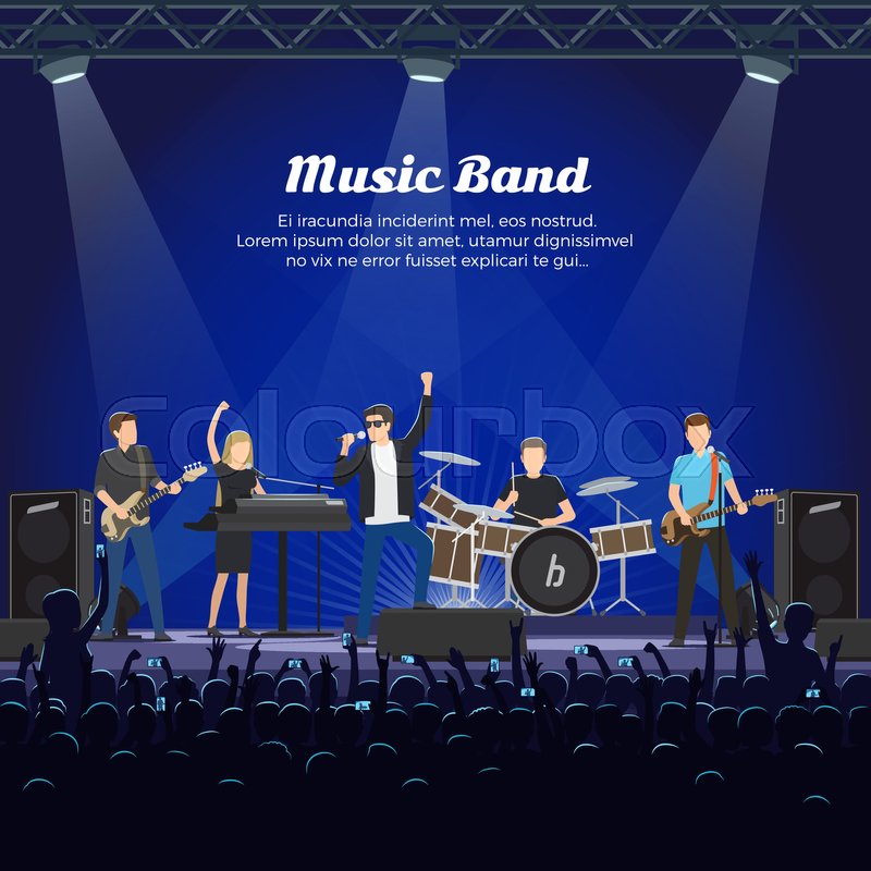 Music band on stage and many ... | Stock vector | Colourbox