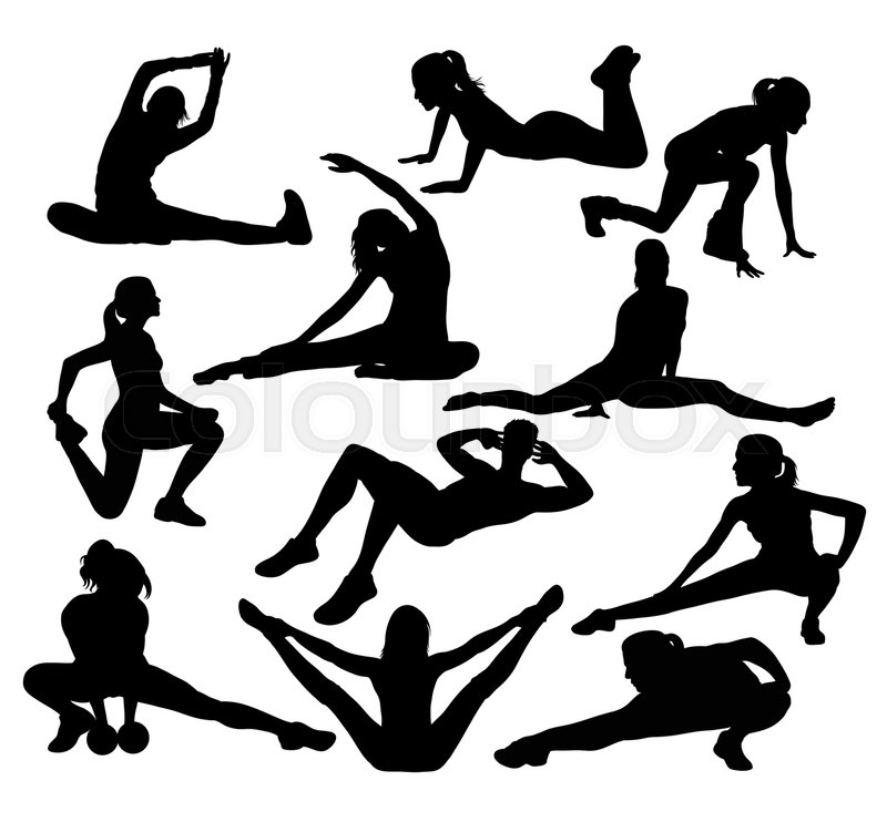 Silhouettes Of Girl Stretching And ... | Stock vector | Colourbox