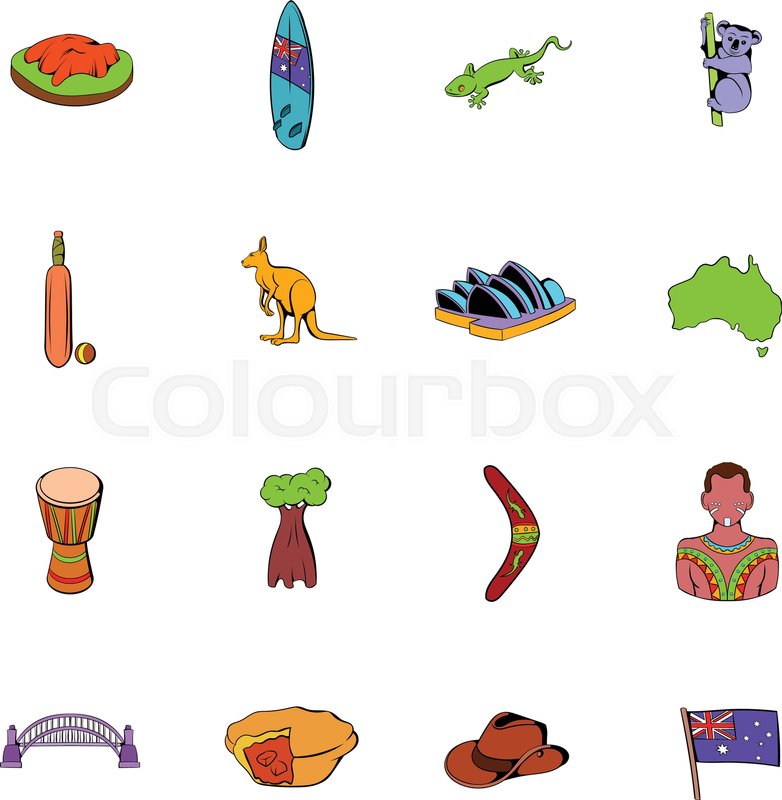 Australia icons set in cartoon style ... | Stock vector | Colourbox