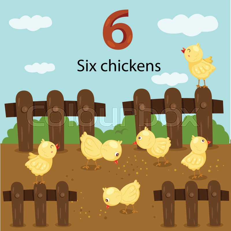 Illustrator of number six chickens | Stock vector | Colourbox