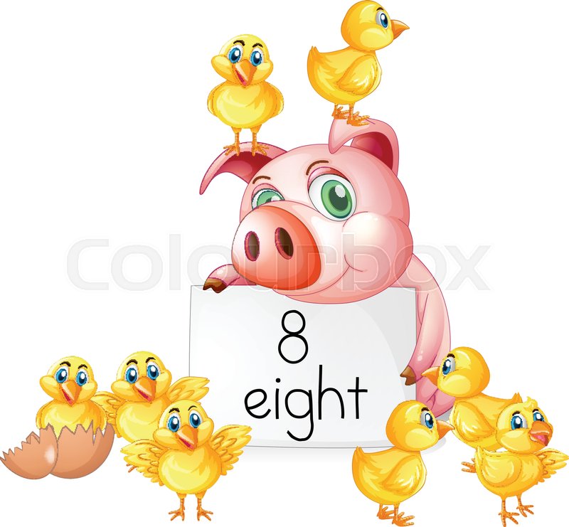 Counting number eight with pig and ... | Stock vector | Colourbox