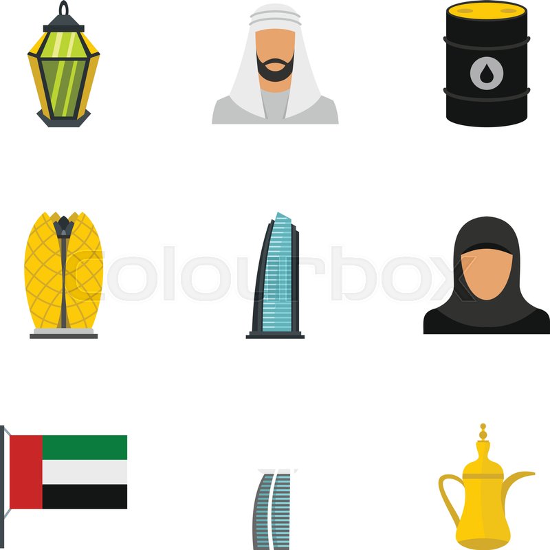 Culture features of UAE icons set. ... | Stock vector | Colourbox