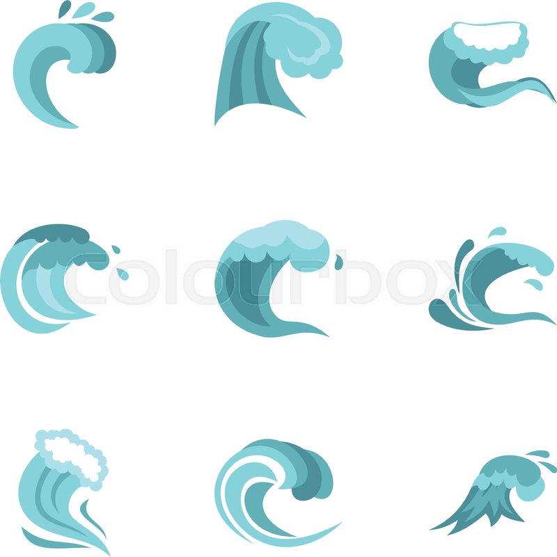 Blue wave icons set. Flat illustration ... | Stock vector | Colourbox