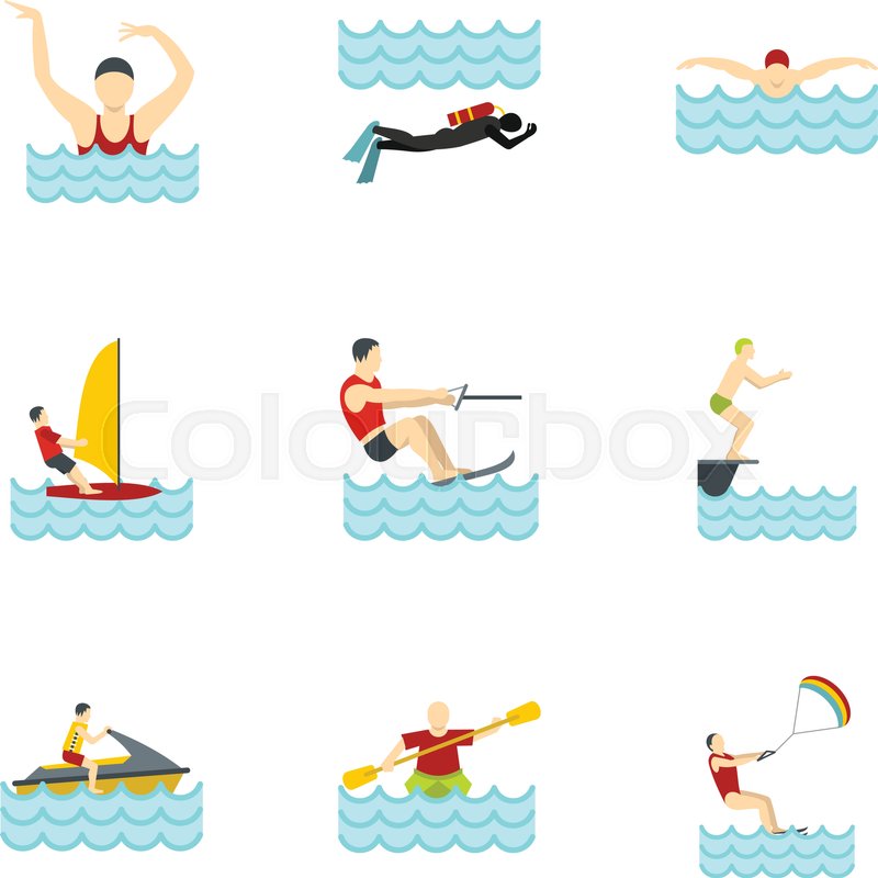 Water activities icons set. Flat ... | Stock vector | Colourbox
