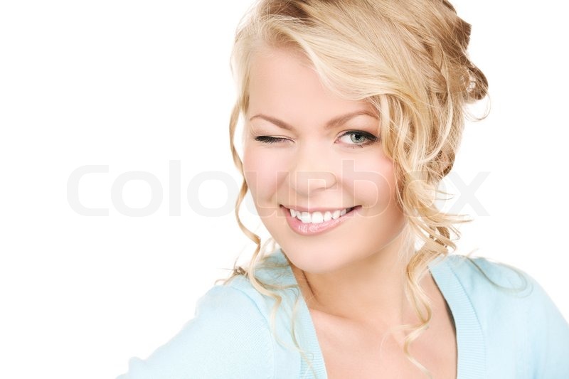 Bright picture of winking woman over ... | Stock image | Colourbox