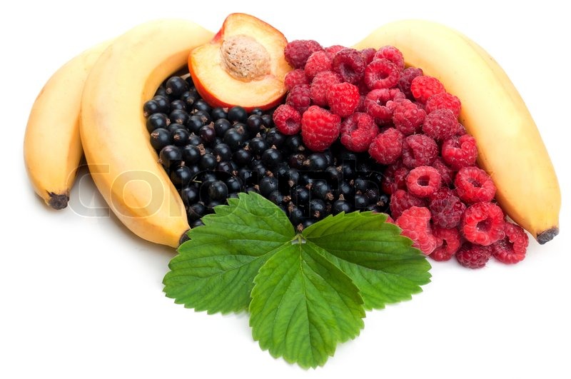 Frisk frugt og grønt blad isoleret på ... | Stock foto | Colourbox