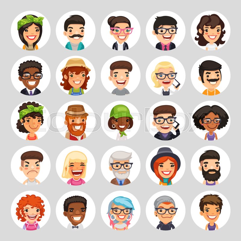 Set of 25 flat cartoon round avatars ... | Stock vector | Colourbox